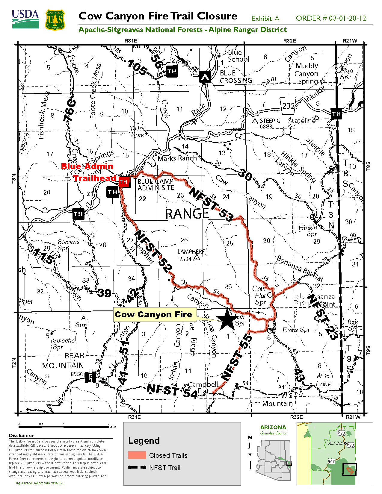 Cow Canyon Fire plus Trail Closure